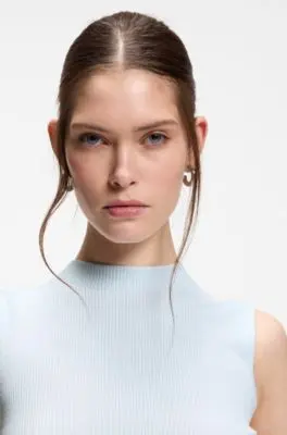 BOSS Ribbed Mock Neckline Top - Light Blue