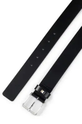 BOSS Italian-leather Belt With Signature Stripe - Black