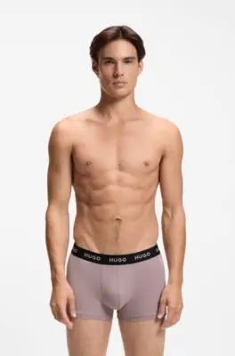 Hugo Three-pack Trunks With Jacquard Logo Waistband