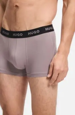 Hugo Three-pack Trunks With Jacquard Logo Waistband