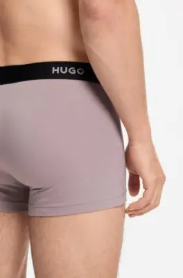 Hugo Three-pack Trunks With Jacquard Logo Waistband