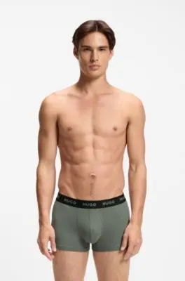 Hugo Three-pack Trunks With Jacquard Logo Waistband