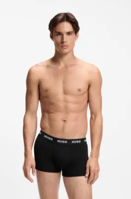 Hugo Three-pack Trunks With Jacquard Logo Waistband