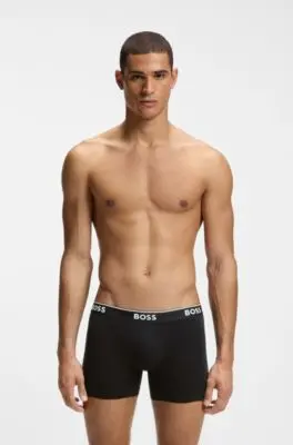BOSS Three-pack Of Logo-waistband Boxer Briefs - Light Blue