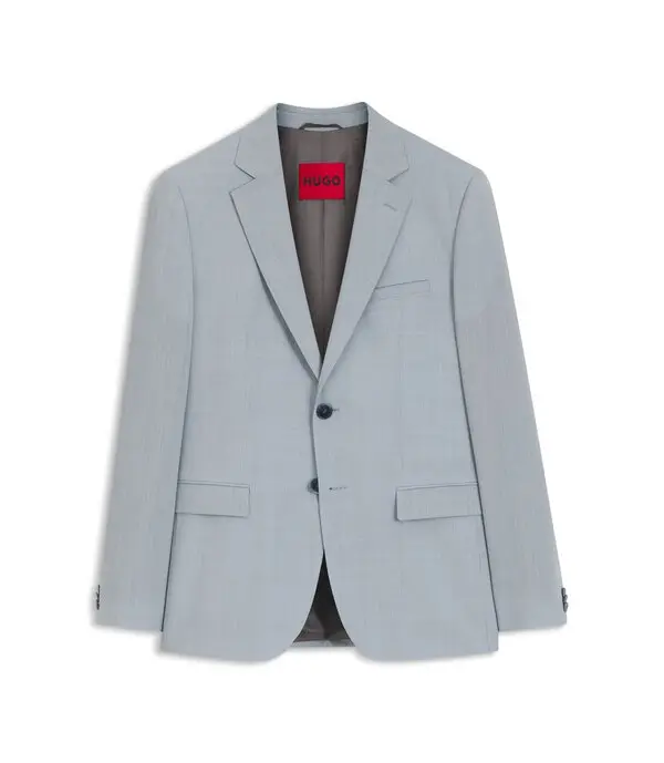 Hugo Extra-slim-fit Suit Jacket In Wool-blend Poplin - Light Blue