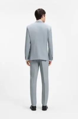 Hugo Extra-slim-fit Suit Jacket In Wool-blend Poplin - Light Blue