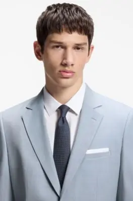 Hugo Extra-slim-fit Suit Jacket In Wool-blend Poplin - Light Blue