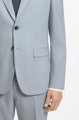 Hugo Extra-slim-fit Suit Jacket In Wool-blend Poplin - Light Blue