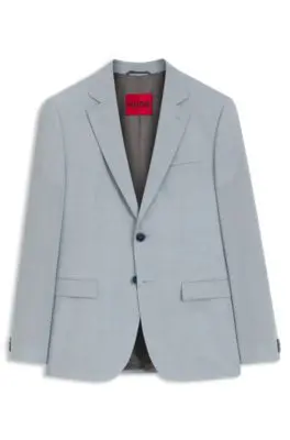 Hugo Extra-slim-fit Suit Jacket In Wool-blend Poplin - Light Blue