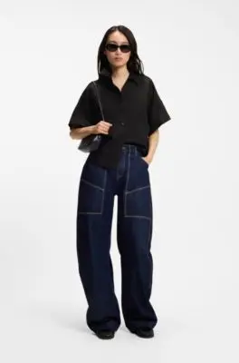 BOSS Regular-fit Blouse With Rolled Cuffs - Black