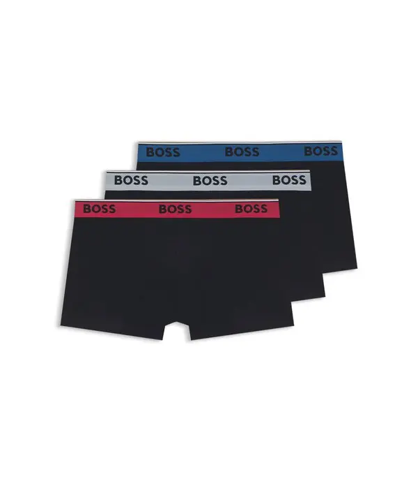 BOSS Three-pack Of Stretch-cotton Trunks With Logo Waistbands - Black