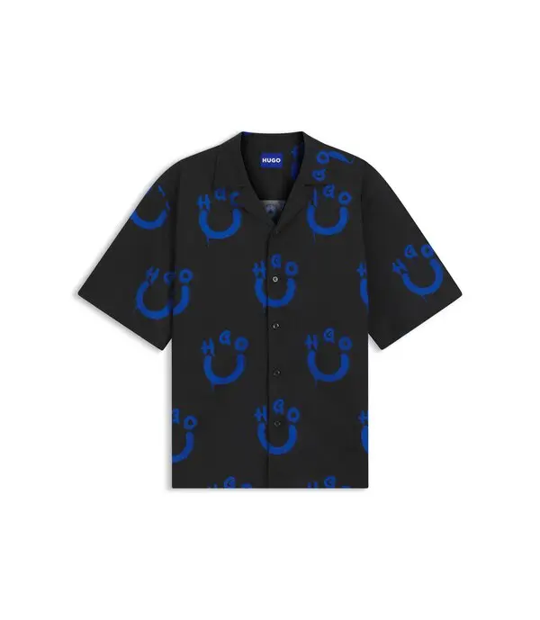 Hugo Relaxed-fit Shirt With Logo Print - Black