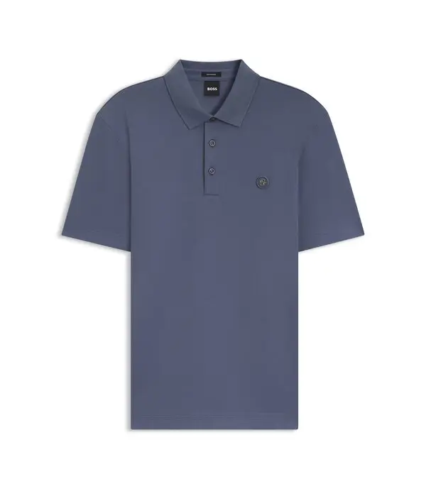 BOSS Mercerized-cotton Polo Shirt With Double B Monogram - Light Blue