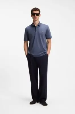 BOSS Mercerized-cotton Polo Shirt With Double B Monogram - Light Blue