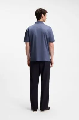 BOSS Mercerized-cotton Polo Shirt With Double B Monogram - Light Blue