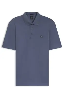 BOSS Mercerized-cotton Polo Shirt With Double B Monogram - Light Blue