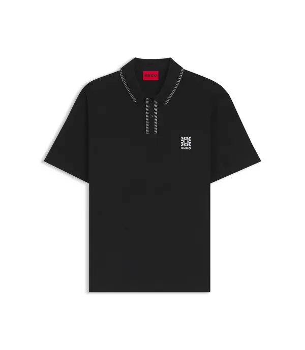 Hugo Logo-artwork Polo Shirt With Blanket Stitching