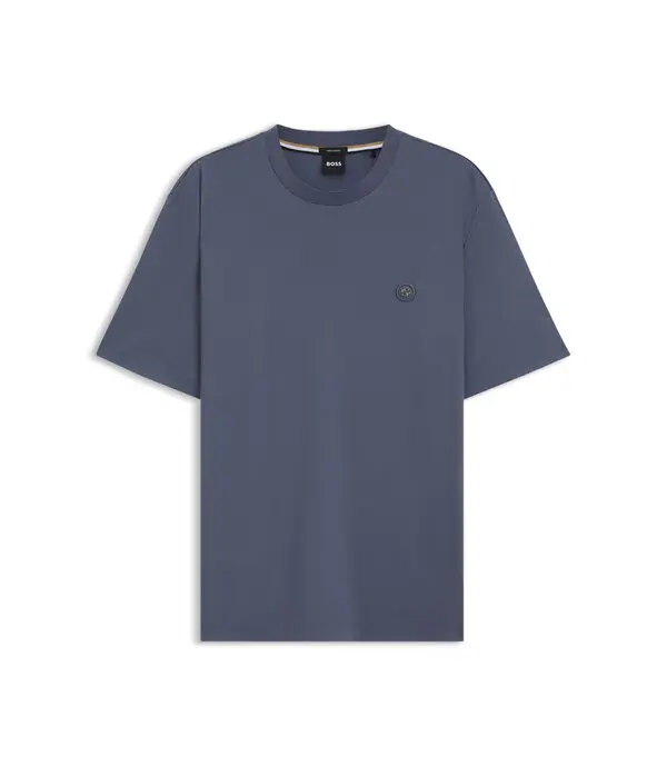 BOSS Cotton T-shirt With Double-b Monogram Badge - Light Blue
