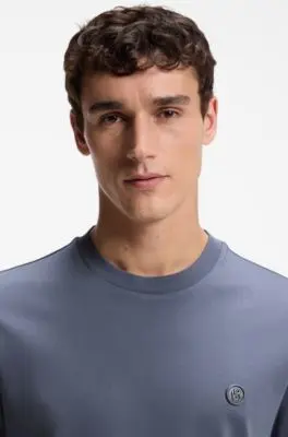 BOSS Cotton T-shirt With Double-b Monogram Badge - Light Blue