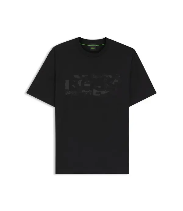 BOSS Logo-artwork T-shirt In Stretch Cotton - Black