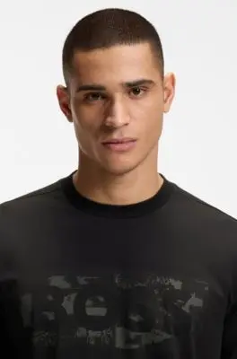 BOSS Logo-artwork T-shirt In Stretch Cotton - Black