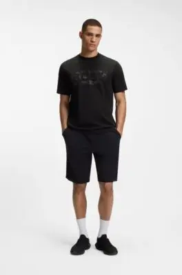 BOSS Logo-artwork T-shirt In Stretch Cotton - Black