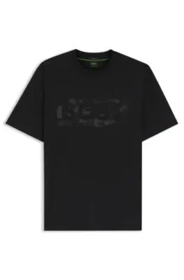 BOSS Logo-artwork T-shirt In Stretch Cotton - Black