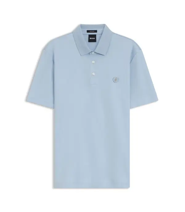 BOSS Polo Shirt In Mercerized Cotton With Double B Monogram - Light Blue