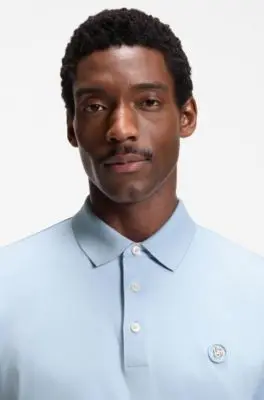 BOSS Polo Shirt In Mercerized Cotton With Double B Monogram - Light Blue