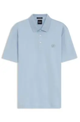 BOSS Polo Shirt In Mercerized Cotton With Double B Monogram - Light Blue