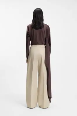 BOSS Wide-leg Trousers In Stretch Cotton - Light Beige