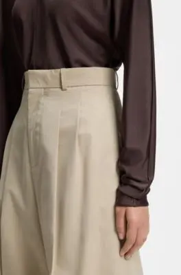 BOSS Wide-leg Trousers In Stretch Cotton - Light Beige