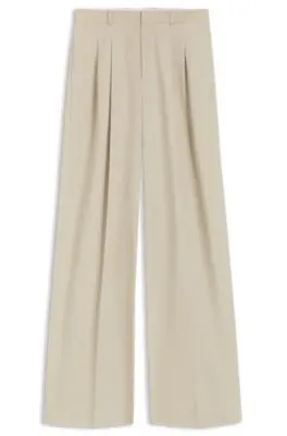 BOSS Wide-leg Trousers In Stretch Cotton - Light Beige