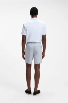 BOSS Modern Fit Linen-blend Shorts - Light Blue
