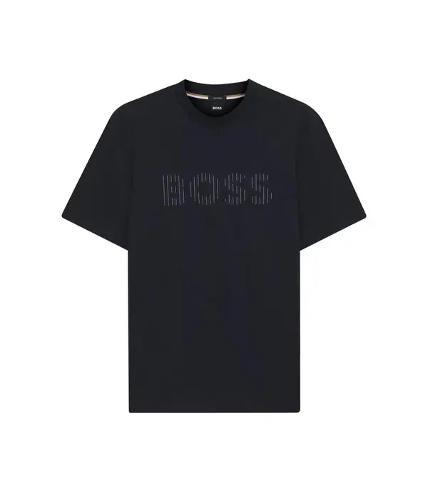 BOSS Stripe-artwork T-shirt In Cotton Jersey - Dark Blue
