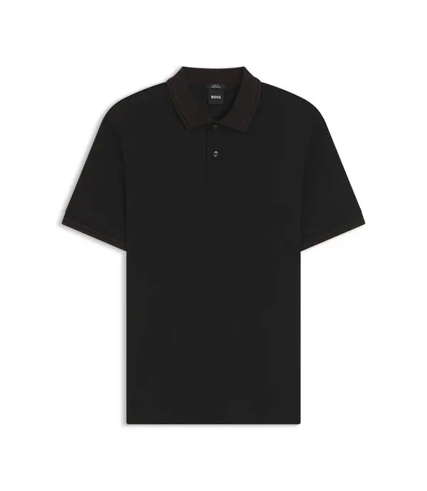 BOSS Stripe-trim Slim-fit Polo Shirt In Mercerised Cotton