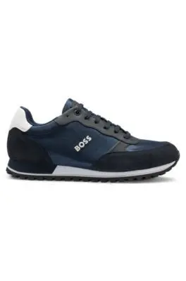 BOSS Logo Trim Sneakers With Faux-leather Details - Dark Blue