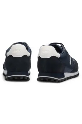 BOSS Logo Trim Sneakers With Faux-leather Details - Dark Blue