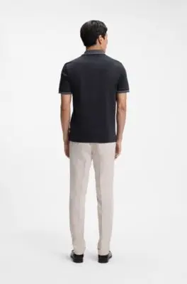 BOSS Stripe-trim Slim-fit Polo Shirt In Mercerised Cotton - Dark Blue