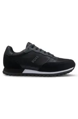 BOSS Logo-trim Faux-leather Sneakers - Black