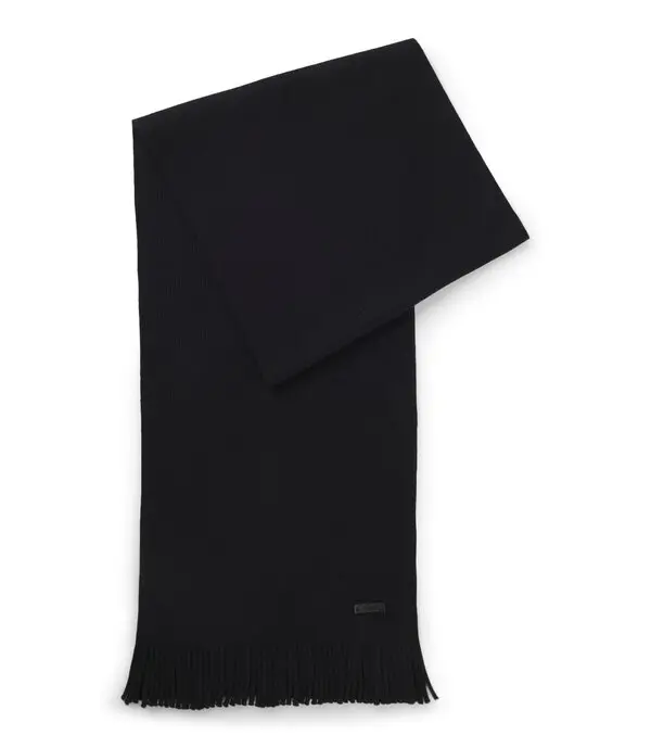 BOSS Raschel-knit Scarf In Virgin Wool - Black