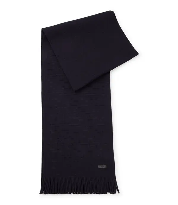 BOSS Raschel-knit Scarf In Virgin Wool - Dark Blue