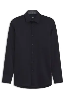 BOSS Easy-iron Slim-fit Shirt In Cotton Poplin - Dark Blue