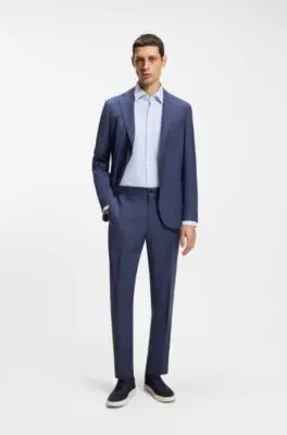 BOSS Printed Slim-fit Shirt In Performance-stretch Jersey - Light Blue