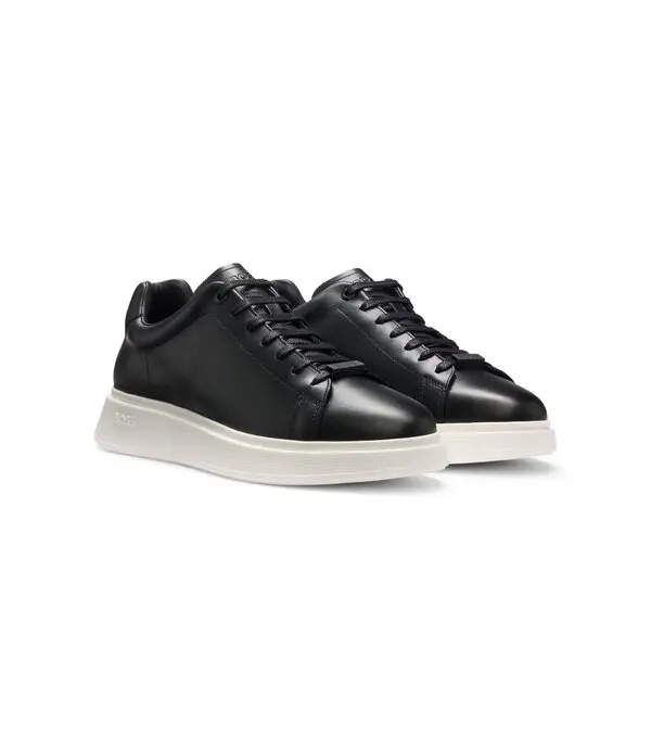 BOSS Leather Lace-up Sneakers With Rubber Outsole - Black
