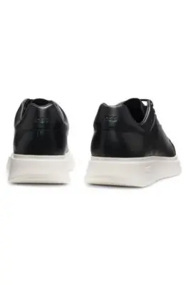 BOSS Leather Lace-up Sneakers With Rubber Outsole - Black