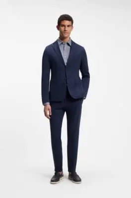 BOSS Patterned Regular-fit Shirt In Cotton Jersey - Dark Blue