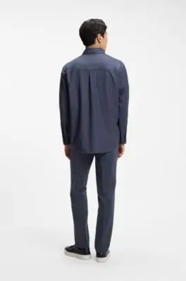 BOSS Relaxed-fit Overshirt In Washable Virgin Wool - Light Blue