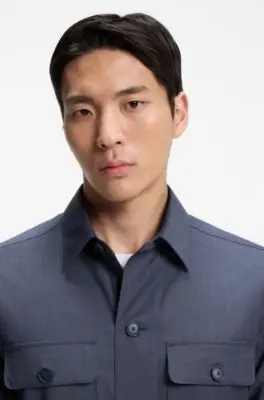BOSS Relaxed-fit Overshirt In Washable Virgin Wool - Light Blue
