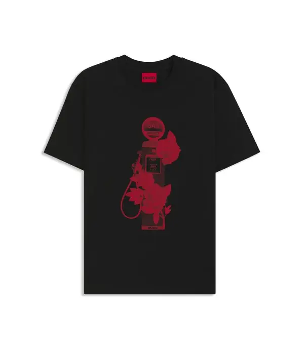 Hugo Rose-artwork T-shirt In Cotton Jersey - Black